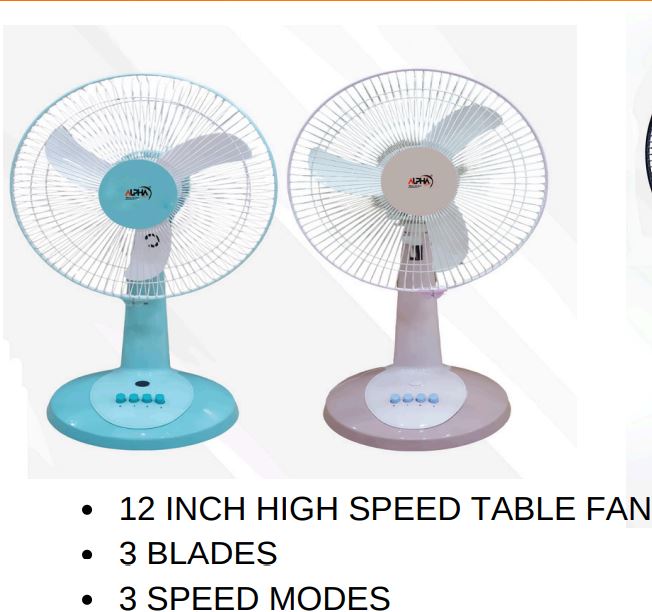 12-Inch High-Speed Table Fan | 100% Copper Motor | 2500RPM | 3-Speed ...