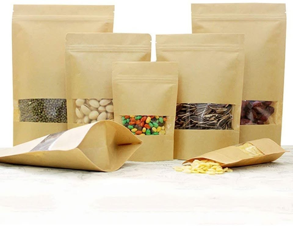 Kraft Paper Zip Lock Standing Pouch Bags. It is a type of packaging ...