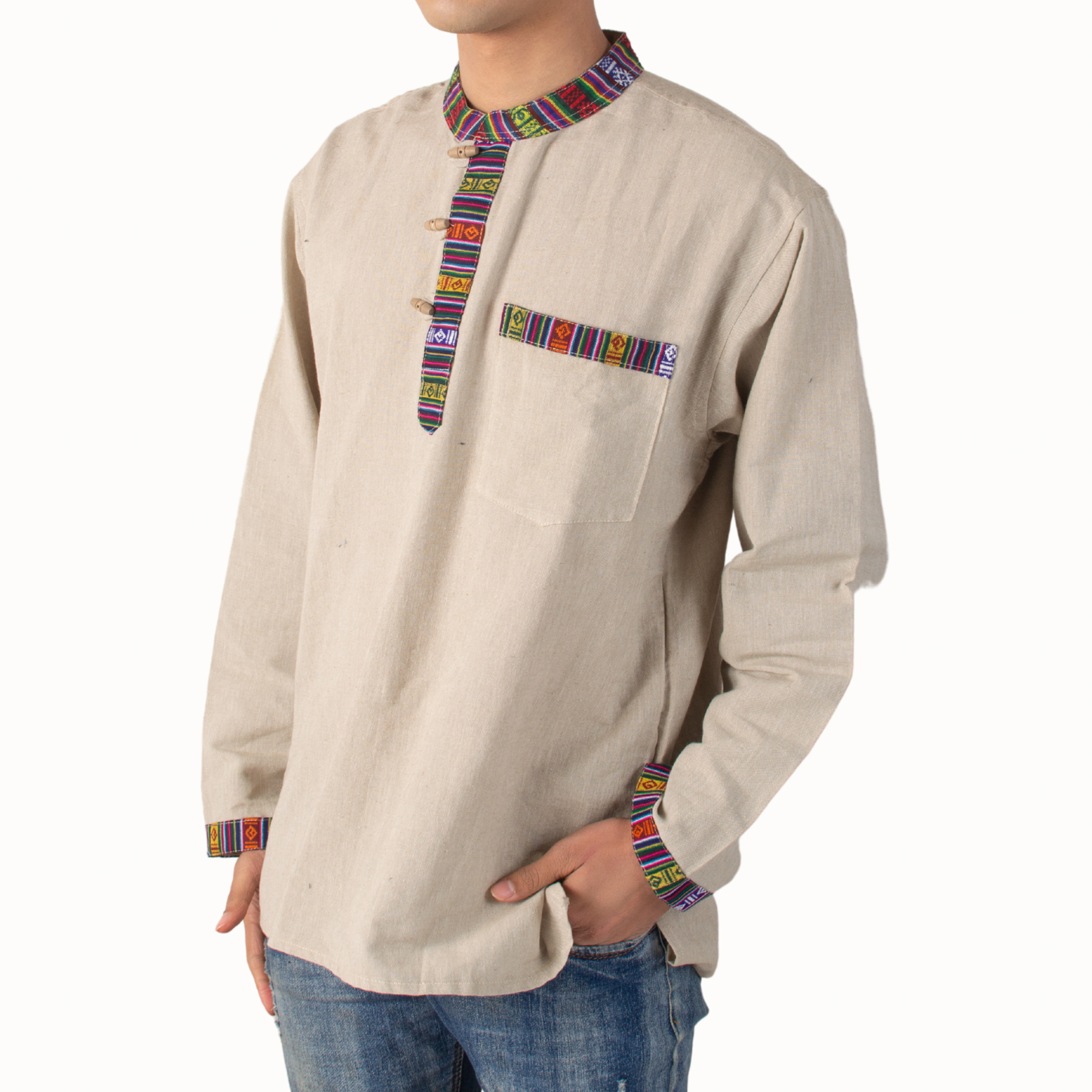 Binay Embroidery Cream Nepali With Bhutani Borderd Kurta Shirt For Men ...