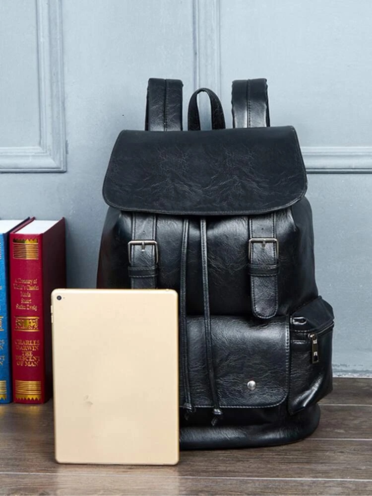 Men'S Korean Style Fashionable Pu Leather Backpack Collage Bag School ...