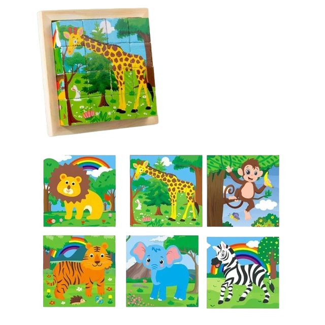 Cute Baby 6 In 1 Multi Puzzle Colorful Wooden Board, 16 Cubes with 6 ...