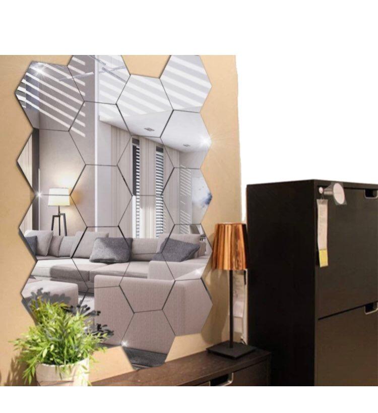 Silver Hexagon Mirror Wall Sticker (Pack of 20) 3D Acrylic Stickers ...