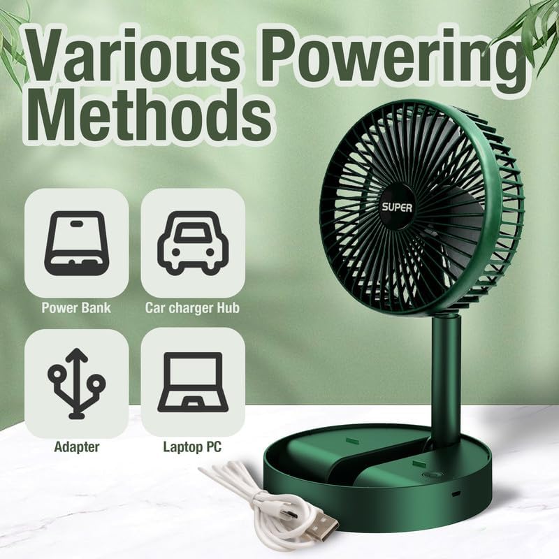 Portable Folding Rechargeable Standing Pedestal USB Fan, 3 Speeds, for ...