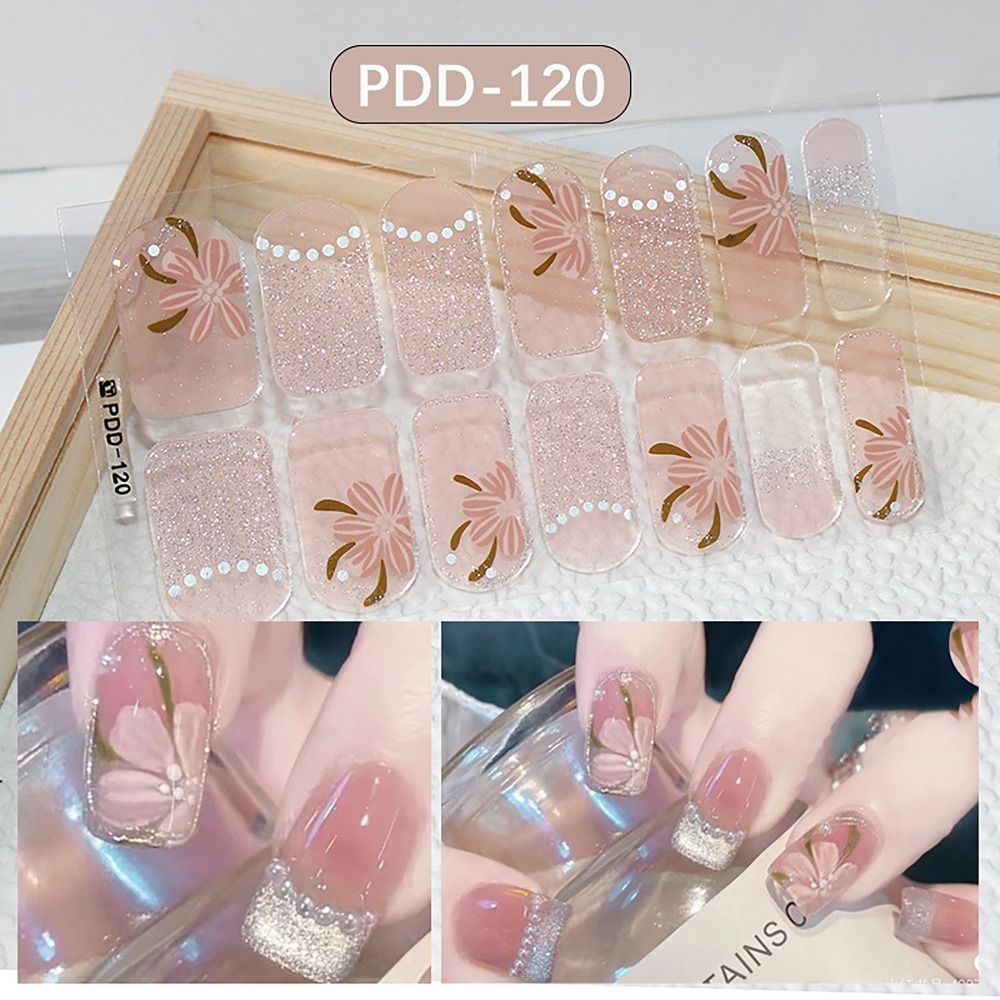 Waterproof 14Strips Gel Nail Stickers Floristic Full Cover Nail Patch ...
