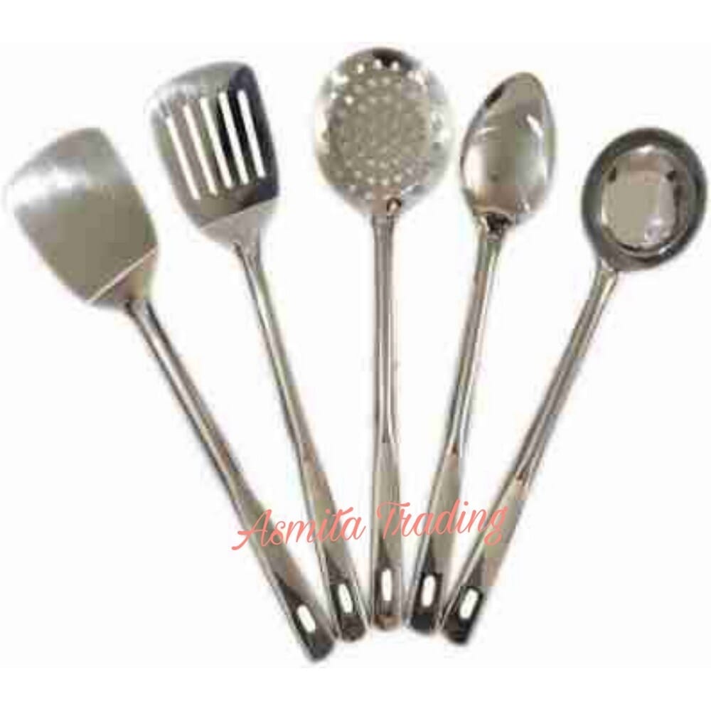 5 pcs 100% Stainless Steel Heavy Gauge Ladle Set of 5 Steel Kitchen ...