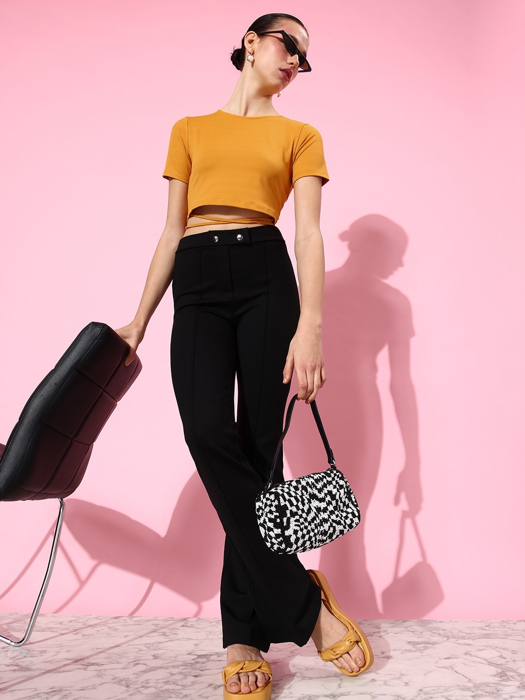 Mustard Yellow Solid Waist Tie-Ups 90's Hollaback Mostly Midriff Crop ...