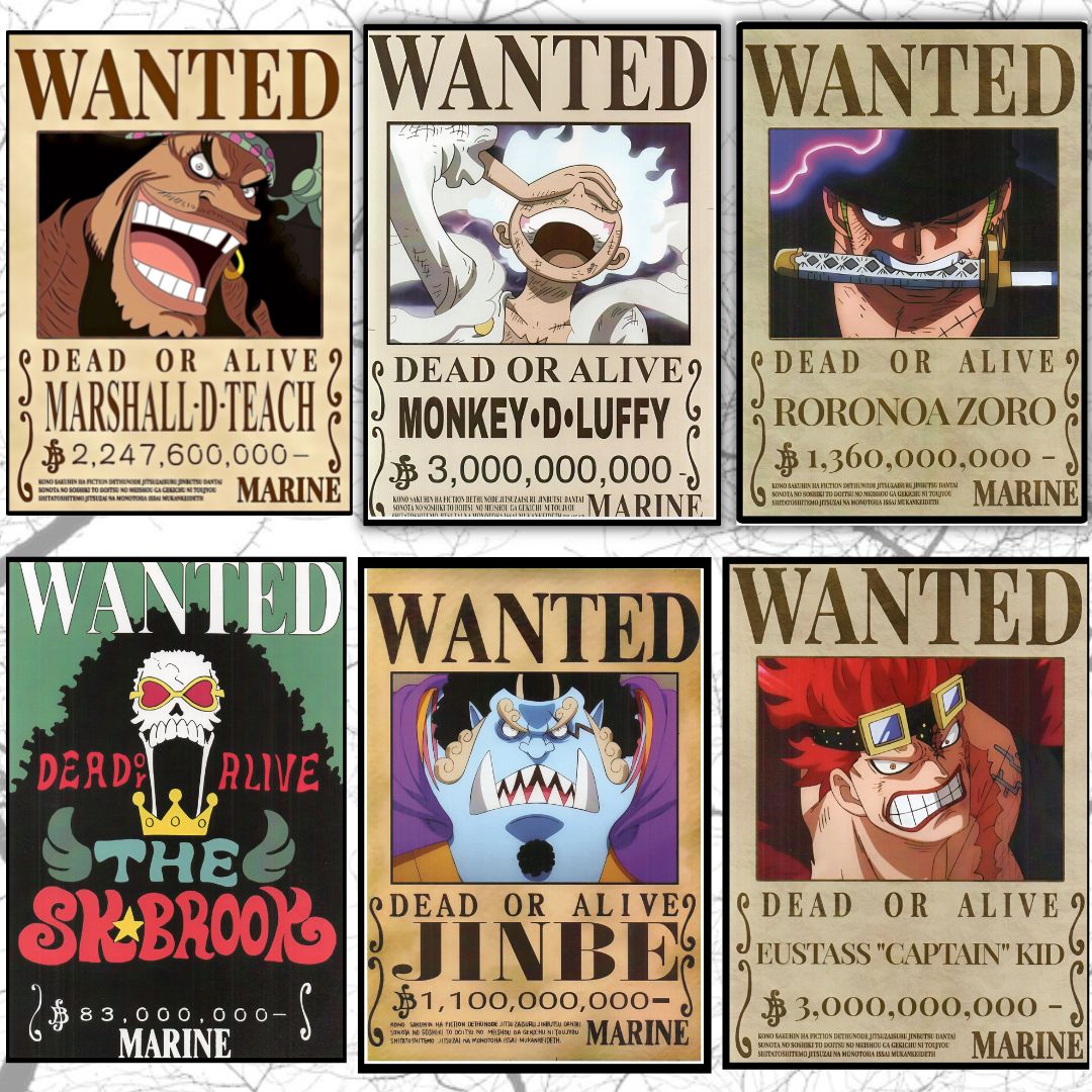 New Updated wanted One Piece Anime Bounty Poster 6pc Set, Anime Poster ...