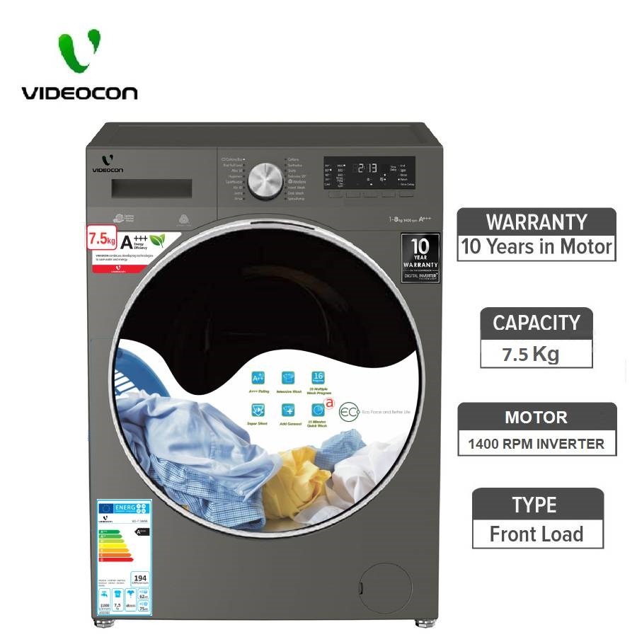Videocon 7.5 Kg Inverter Front Loading Washing Machine Fully Automatic ...