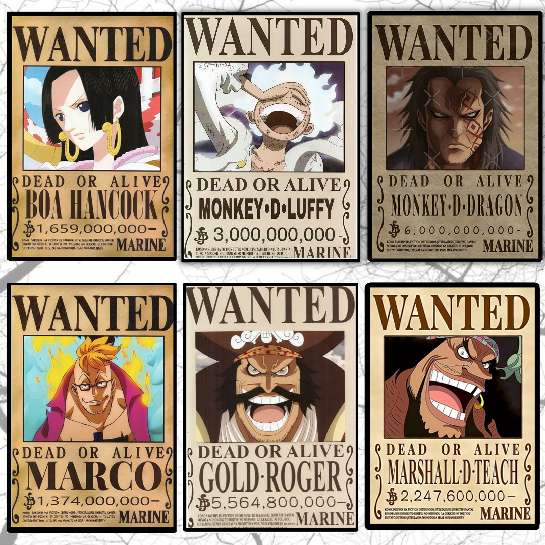 New Updated wanted One Piece Anime Bounty Poster 6pc Set, Anime Poster ...