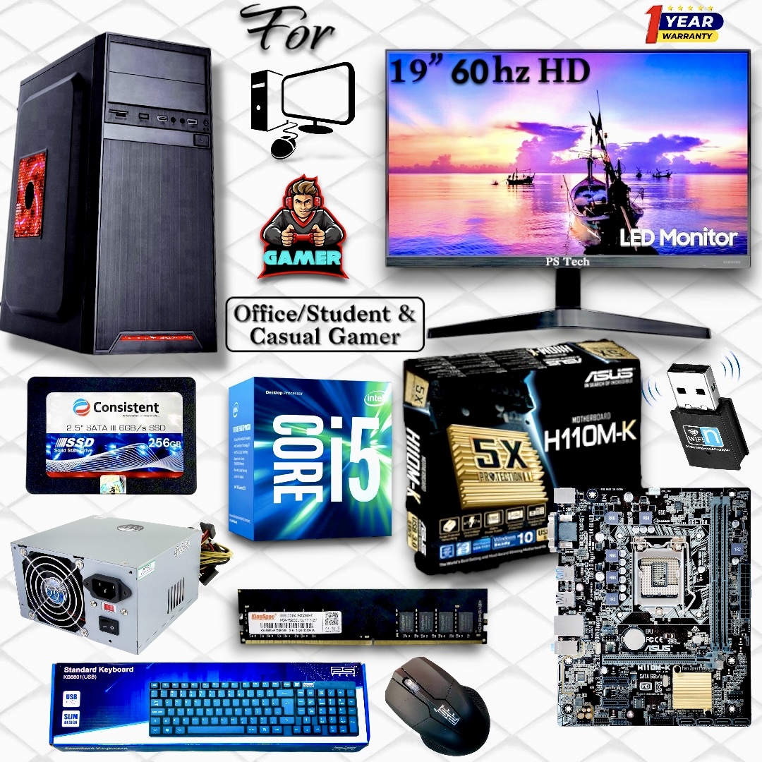 SSD Powered Office Editing and Gaming Desktop With Intel Core i5 6th Gen Processor, 60Hz 19” LED ...