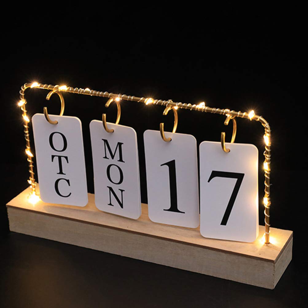 Vintage Wooden Desk Perpetual Led Calendar Week Date Display Calendar ...