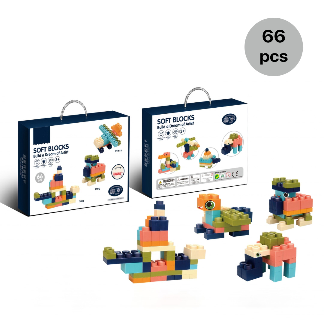 Soft Blocks Set Plastic Building Block [66 PIECES] with DIY STICKERS ...