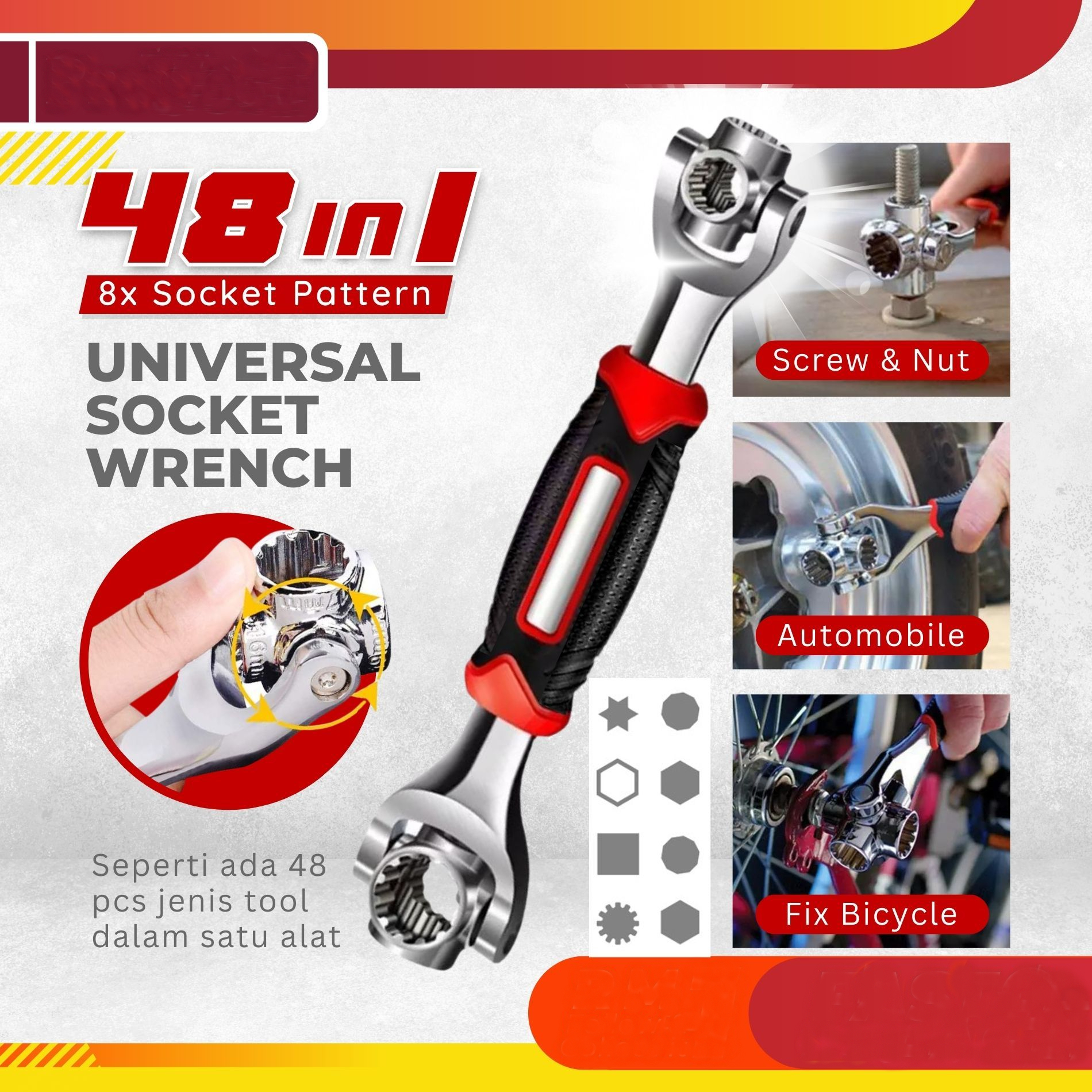 Universal Wrench 48 in 1 Socket Wrench Multifunction Wrench Tool With 360 Degree Rotating Head ...