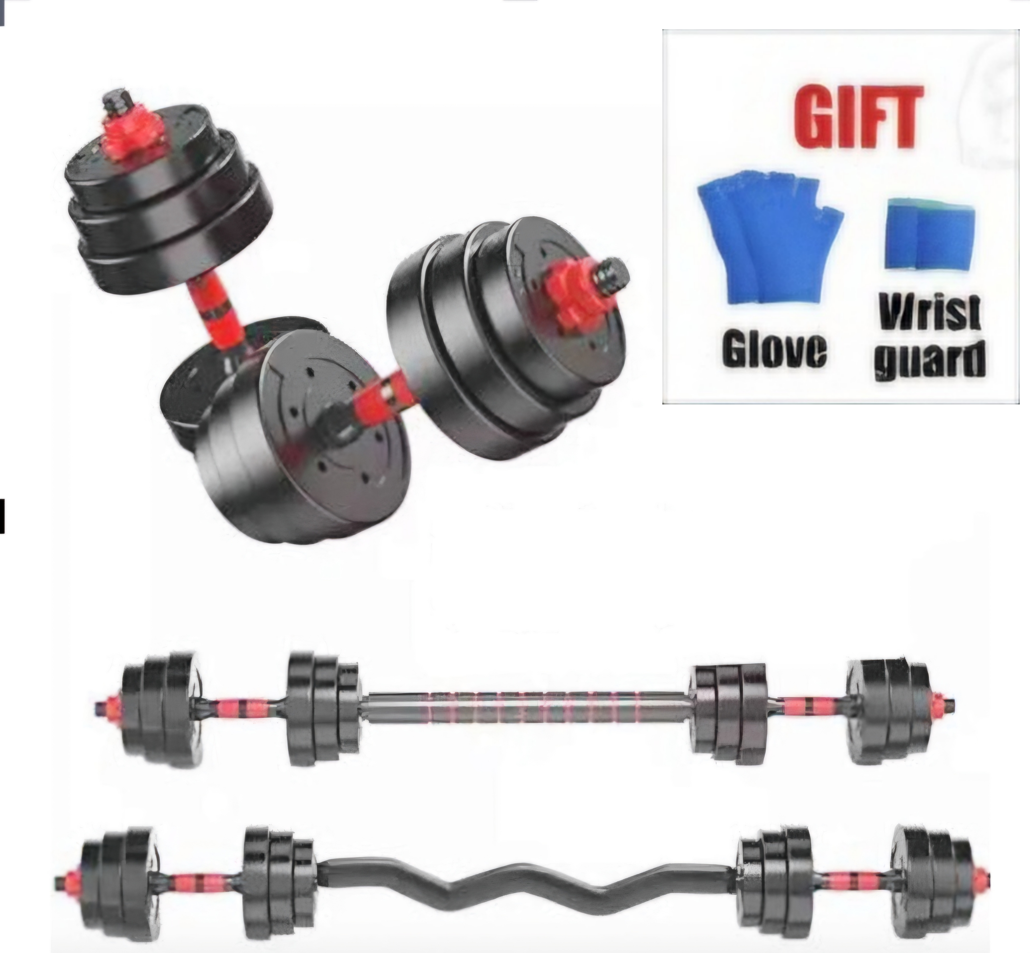 Csn 20Kg Dumbbell Set Adjustable + Straight Connector + Curve Connector ...