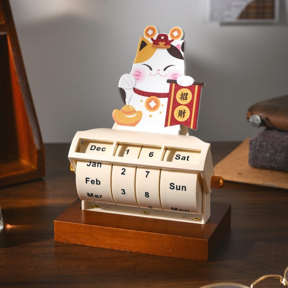 Desk Accessories Rotary Perpetual Calendar Wooden Base Office Decor ...