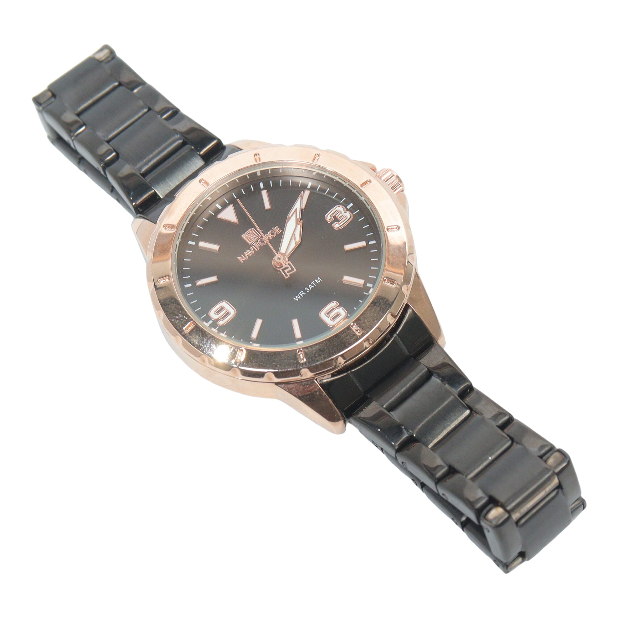 Naviforce Analog Chain Bracelet Black Stainless Steel Strap Watch For ...