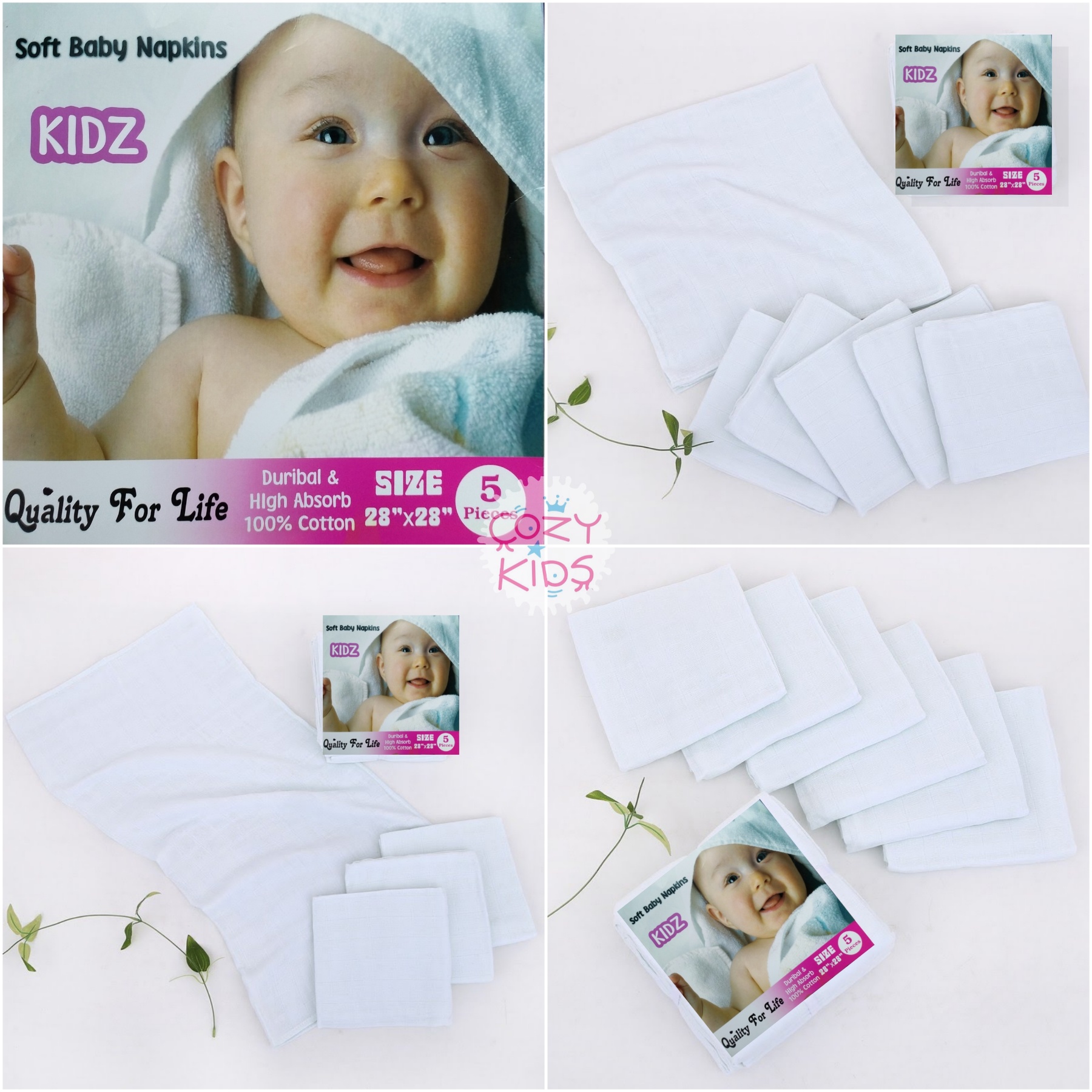 CozyKids - White Safe Baby Napkins Inserts 100% Cotton - Pack of 5 Pcs ...