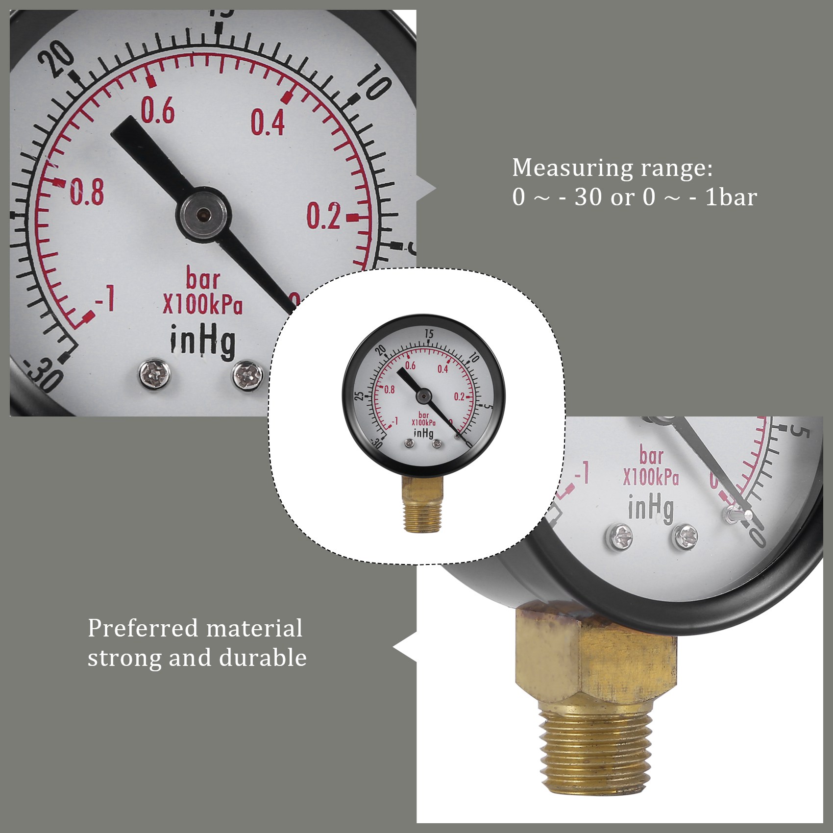 Pressure Gauge - 0 - -30inHg 0 - -1 bar Mini Dial Air Pressure Gauge ...