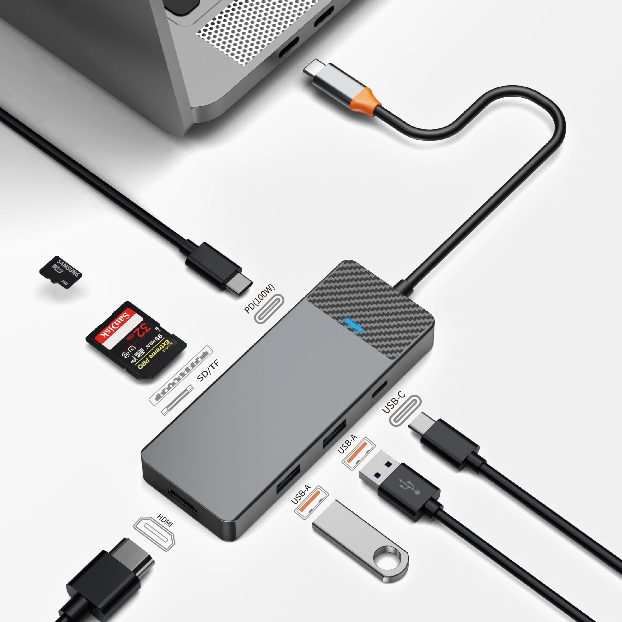 WiWU Linker 721 7 In 1 USB-C Hub Adapter Aluminum Alloy 100W PD + 4K ...