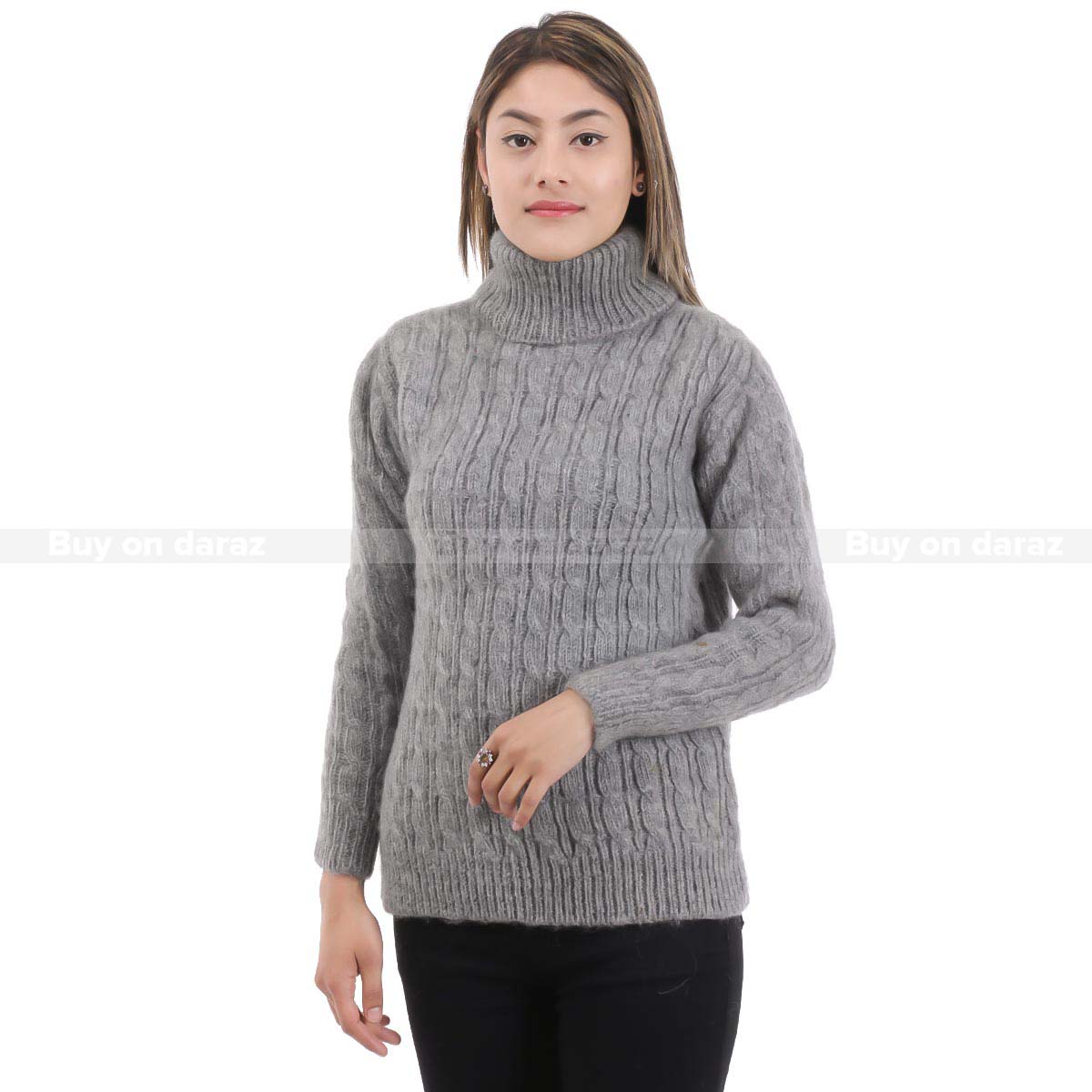 Woolen High Neck Cable Knit Sweater | Daraz.com.np