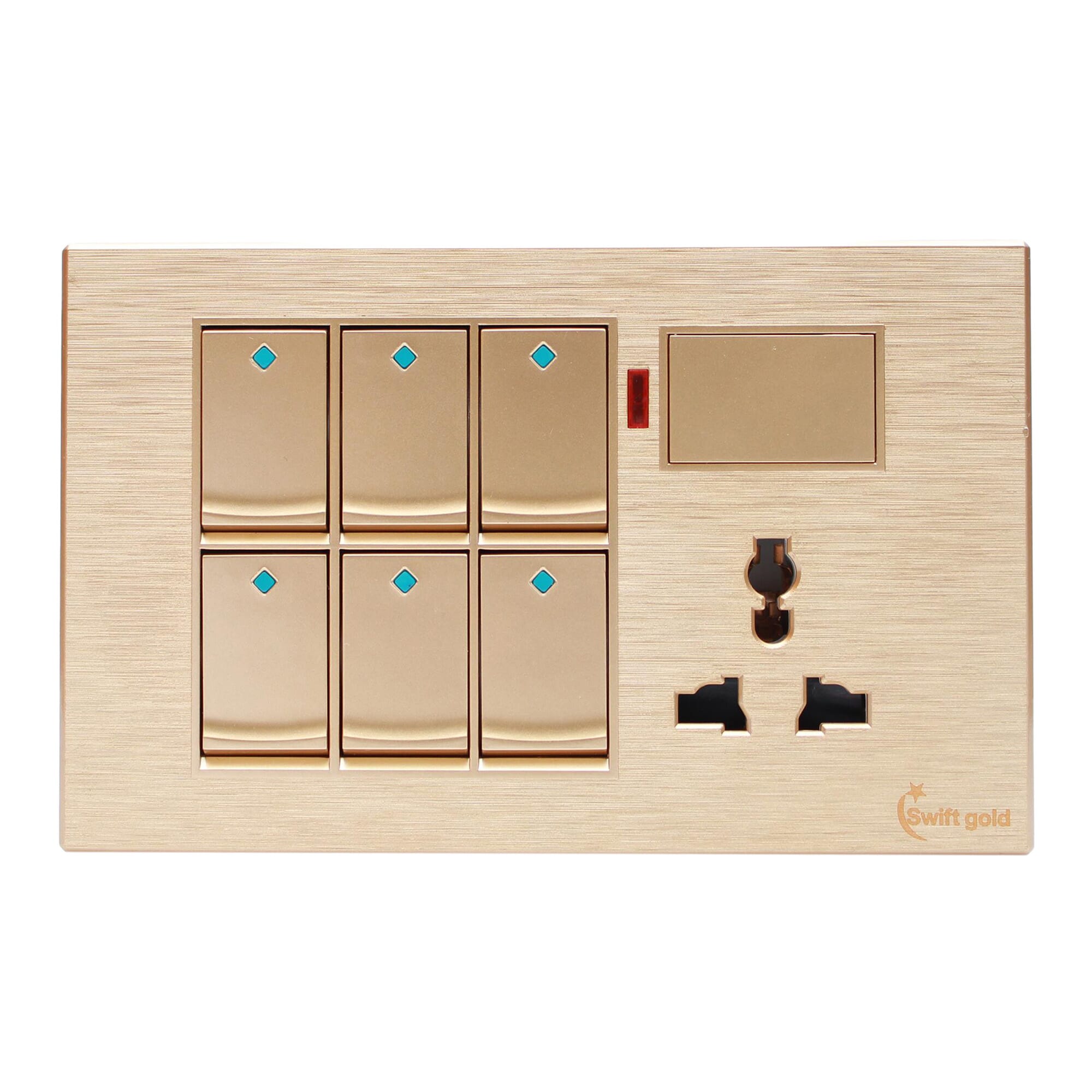 Gold 6 Gang + Multi Socket Switch With Indicator And Fan Dimmer ...