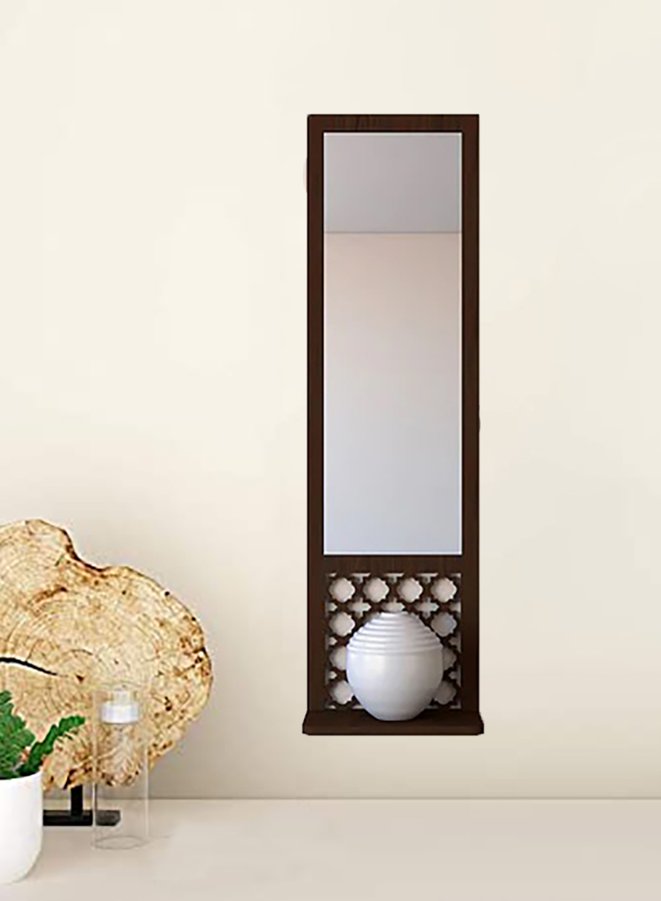 AEROMAX Mirror Shelf Wooden Pot Holder Home Office Wall Decor in Brown ...