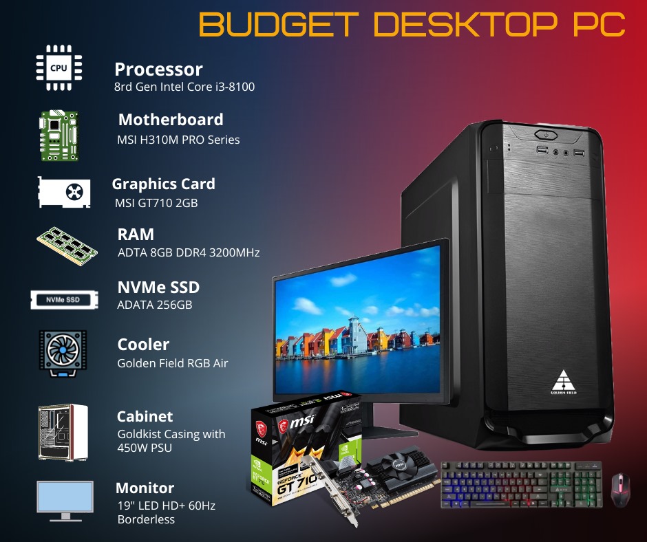 Desktop PC ( Intel Core i3-8100 MSI H310M Series 8GB DDR4 RAM 256GB SSD ...