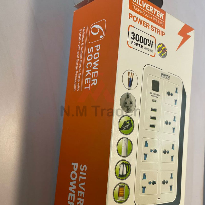 3000W Silvertek Multiplug with 1-C-Type, 3-USB & 6-charging port | 3 & 5 meter wire | Suitable ...