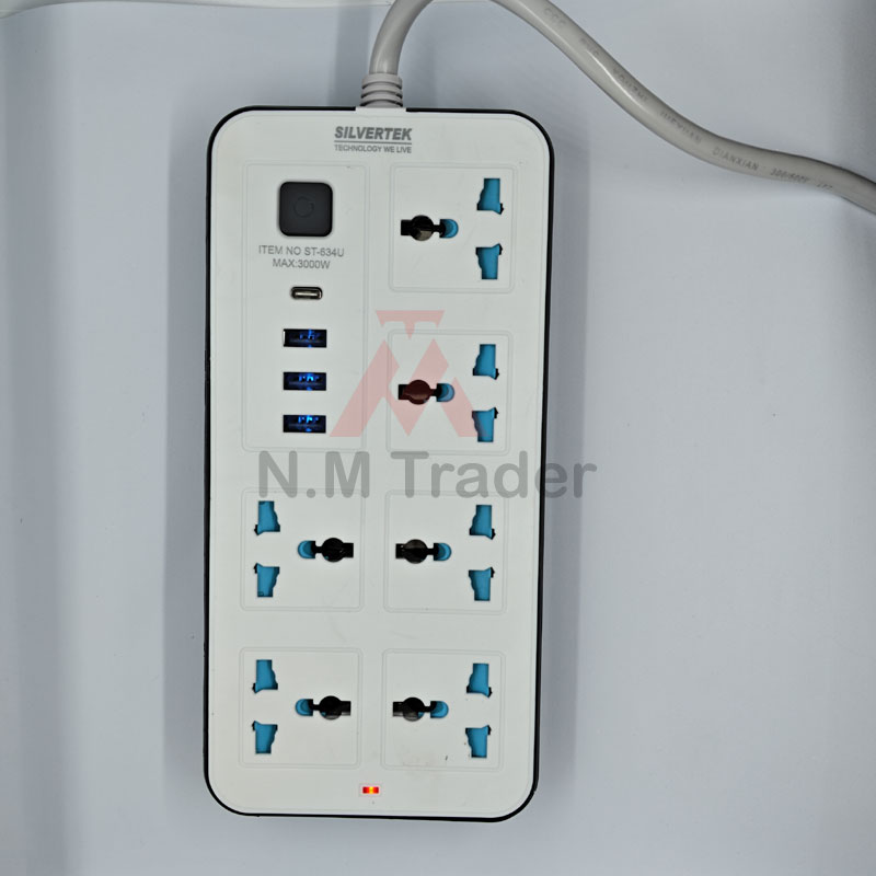 3000W Silvertek Multiplug with 1-C-Type, 3-USB & 6-charging port | 3 & 5 meter wire | Suitable ...