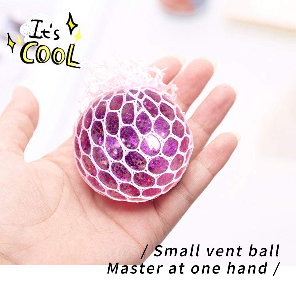 Stress Relief Squishy Squeeze Ball Mesh Toy With Beads 7cm Glitter ...