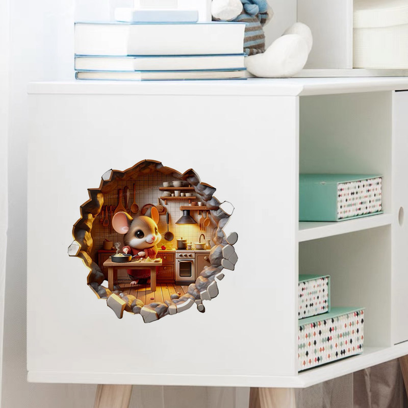 Cute Cartoon Mouse Hole Wall Sticker Living Room Wall Edge Home ...