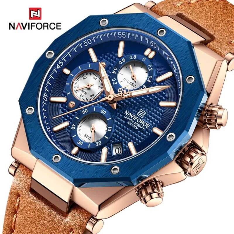 NaviForce NF8028 Men's Hexagon Dial Chronograph Complete Calendar ...