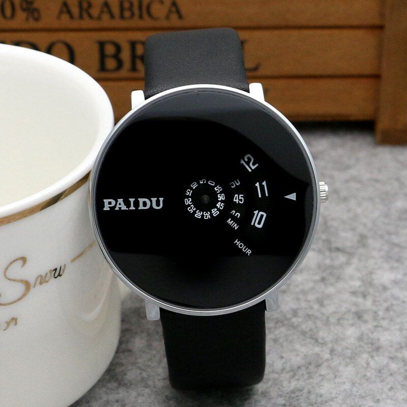 PAIDU Round Shape Black Dial With Black Belt Turntable Watch For Women ...