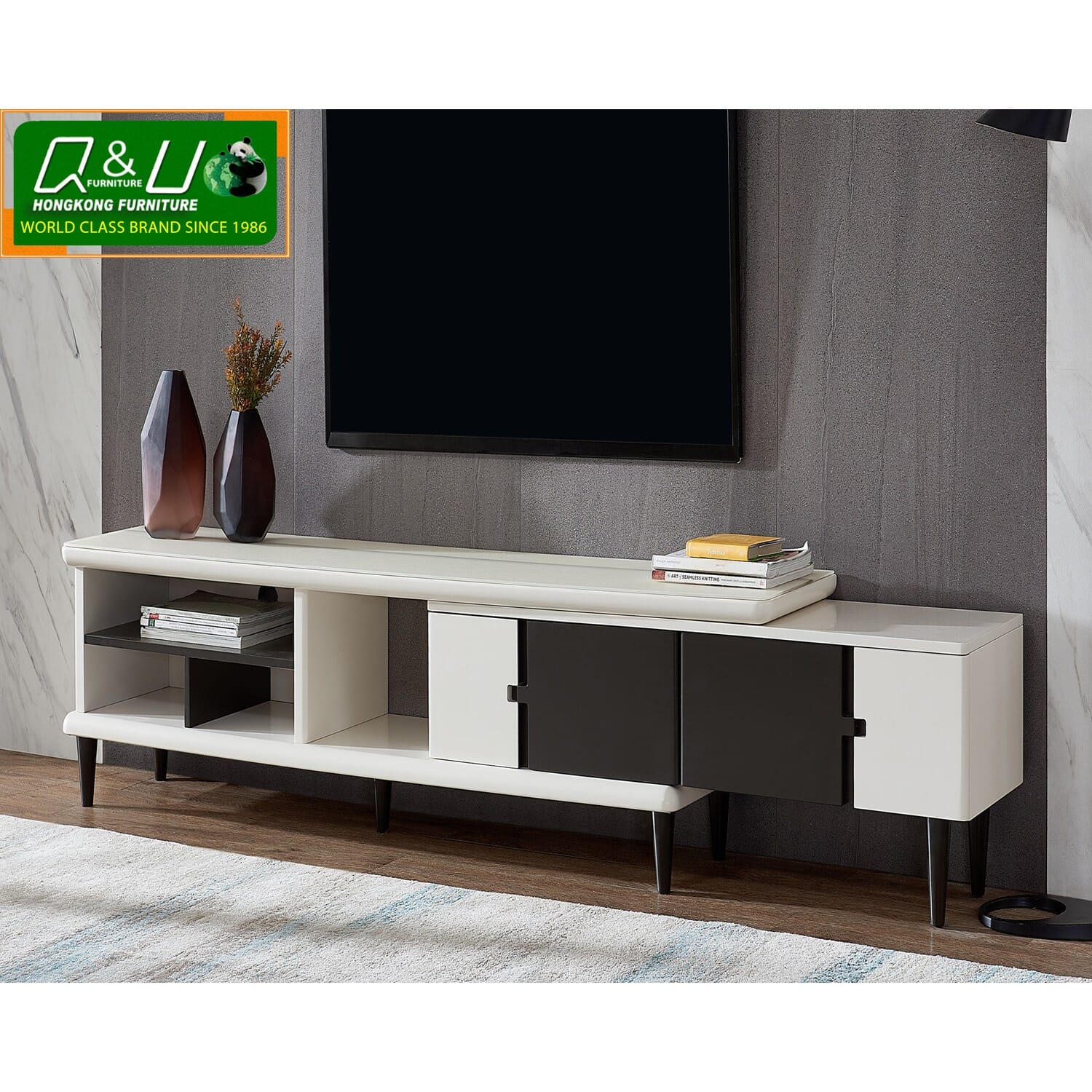 Q U Furniture Expandable B W Tv Table L 7 3feet 1 2feet H 6feet 36215 ...