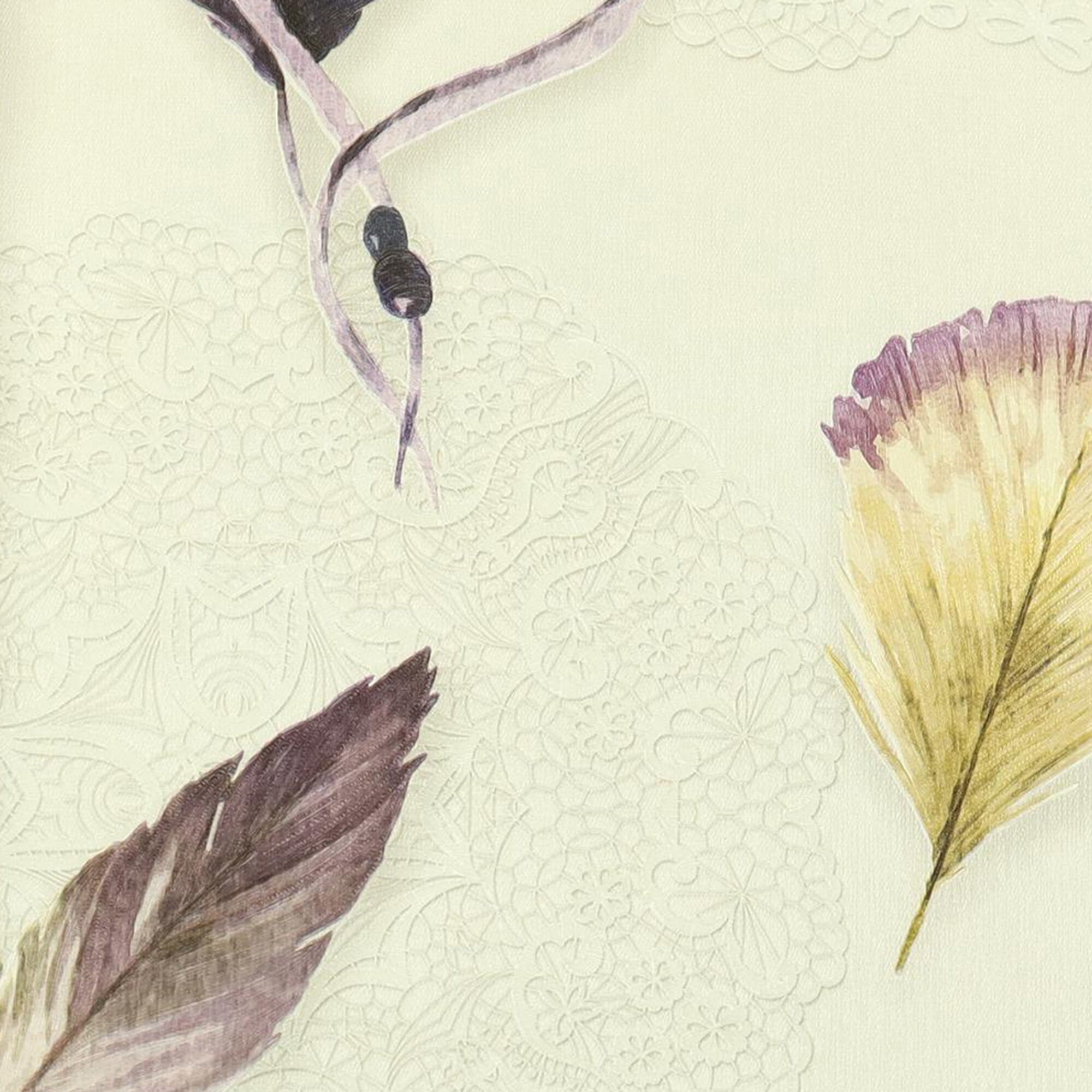 Cream/Purple Color Feathers Design Room Decor Wallpaper 1 Roll- 56 ...