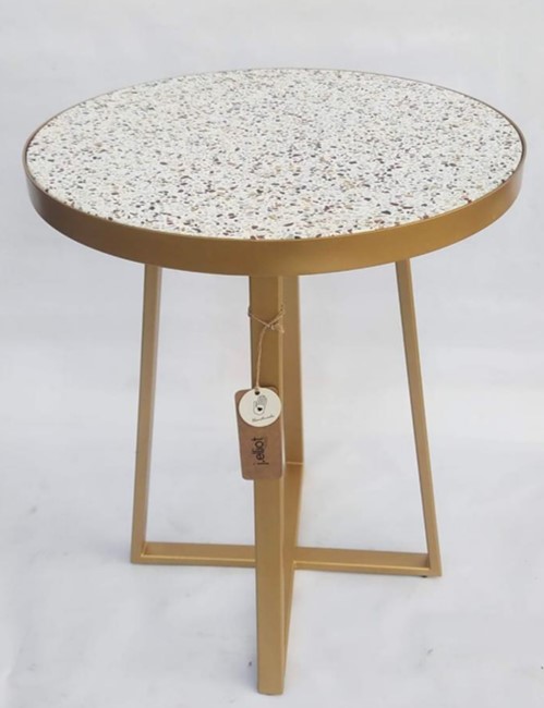 Tea Coffee Round Table Marble Terrazzo Top Golden Iron Base | Daraz.com.np