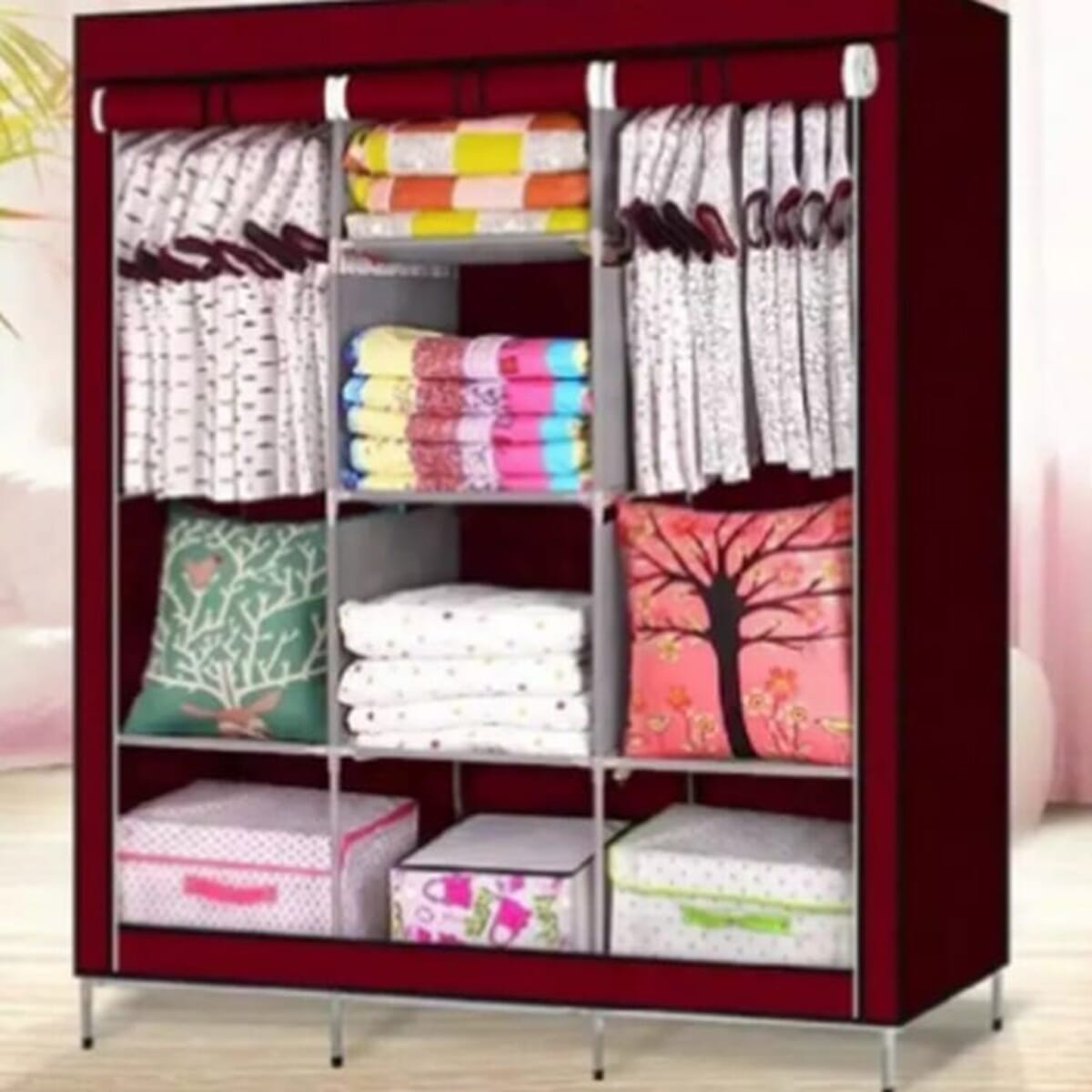 Folding Wardrobe Storage Rack Collapsible Clothes Fabric Cloth Storage ...