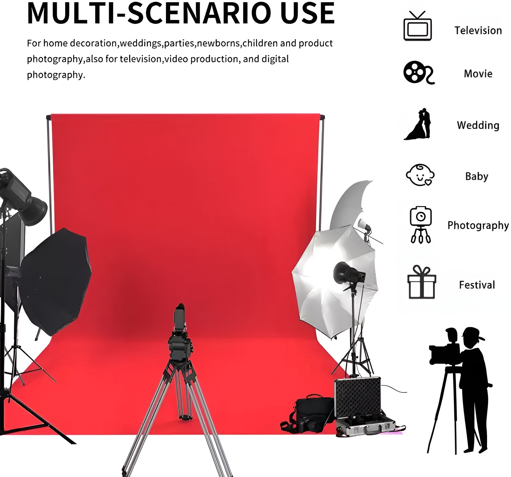 HIFFIN® (12ft x 8ft) Red Screen Background Cloth Chroma Backdrop ...