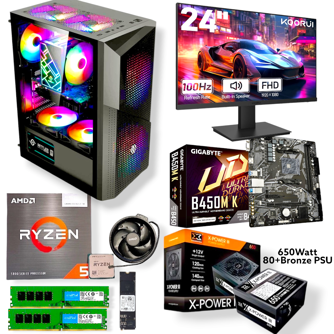 Gaming PC Full Setup Ryzen 5 5600G/ Gigabyte B450M/ Koorui 100hz 24 ...