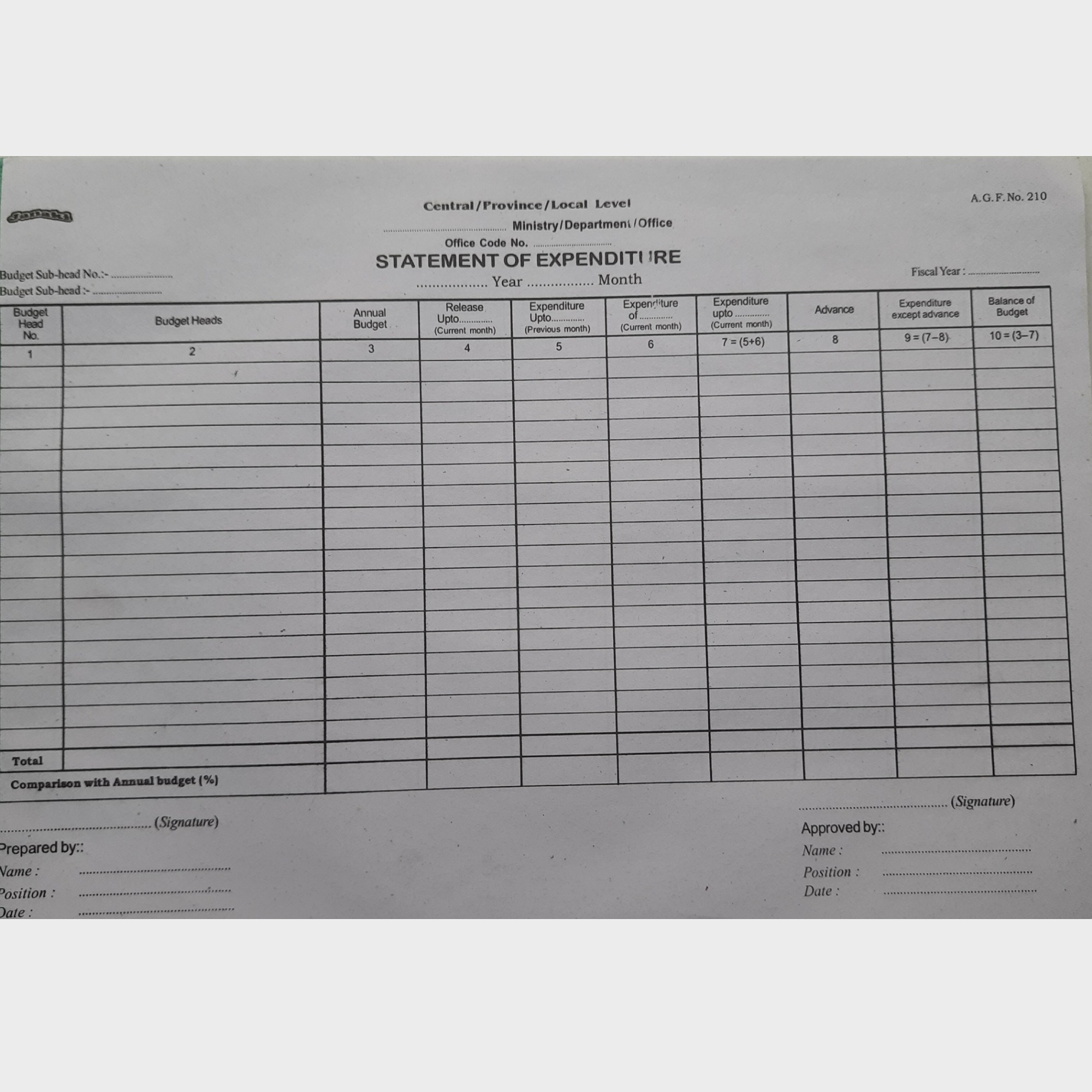 Statement Of Expenditure (AGF No. 210) - New Form For Commerce Students ...