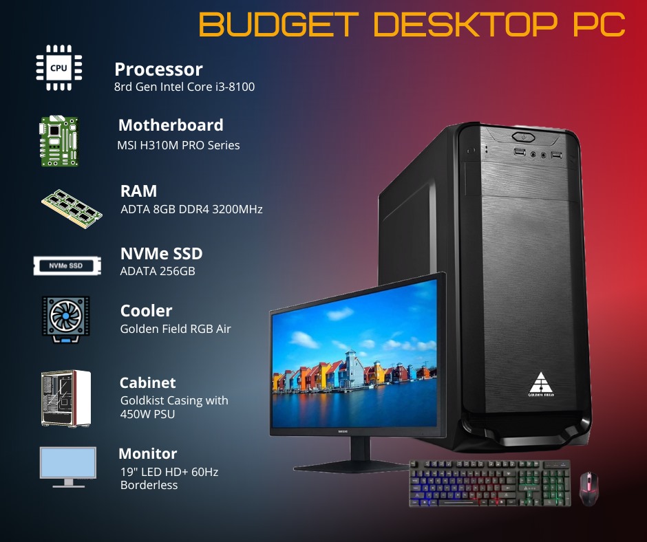 Desktop PC/ Intel Core i3-8100 /MSI H310M Series 8GB DDR4 RAM /ADATA ...