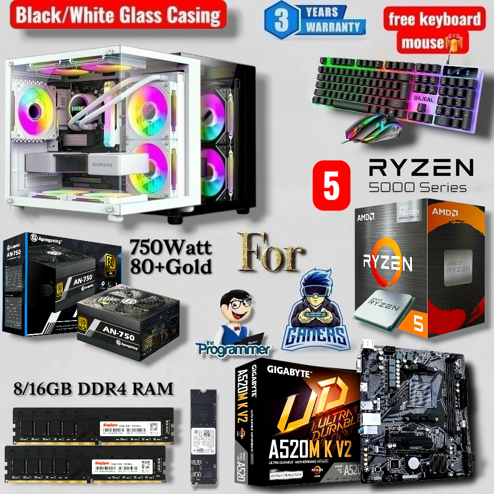 Transparent Gaming PC (Ryzen 5 5500 + Nvidia GT730 4GB Graphics) or ...