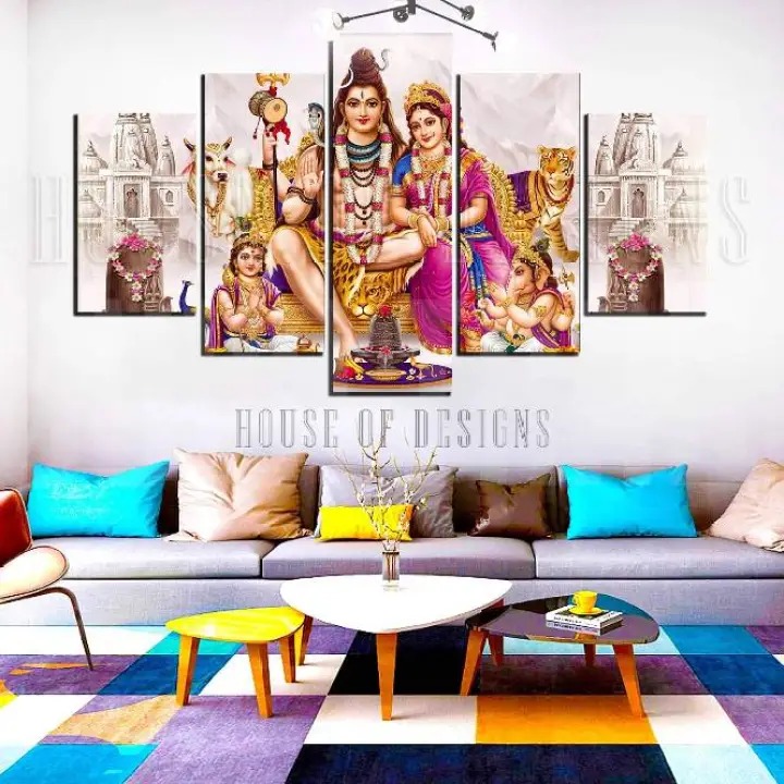 5 Piece Panel Lord Shiva Wall Hang God Canvas Art with Frame by Om Suva ...