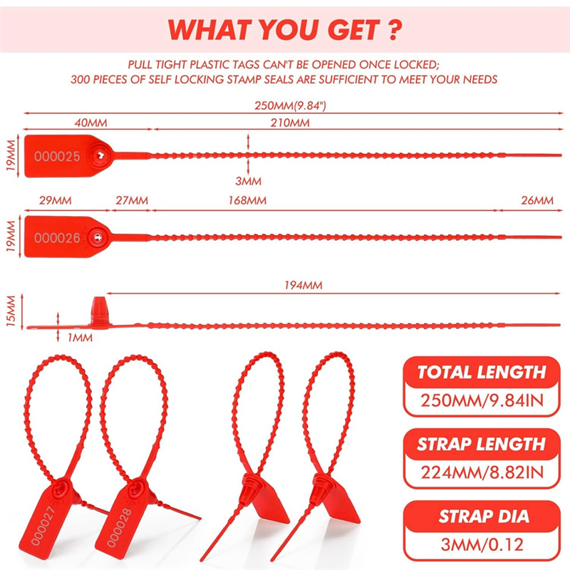 300 Pcs Plastic Tamper Seals, Numbered Zip Ties Security Tags Safety ...