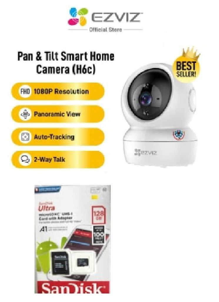 Hikvision Ezviz 2MP H6C Indoor Wireless/Wired CCTV Camera With SD Card ...