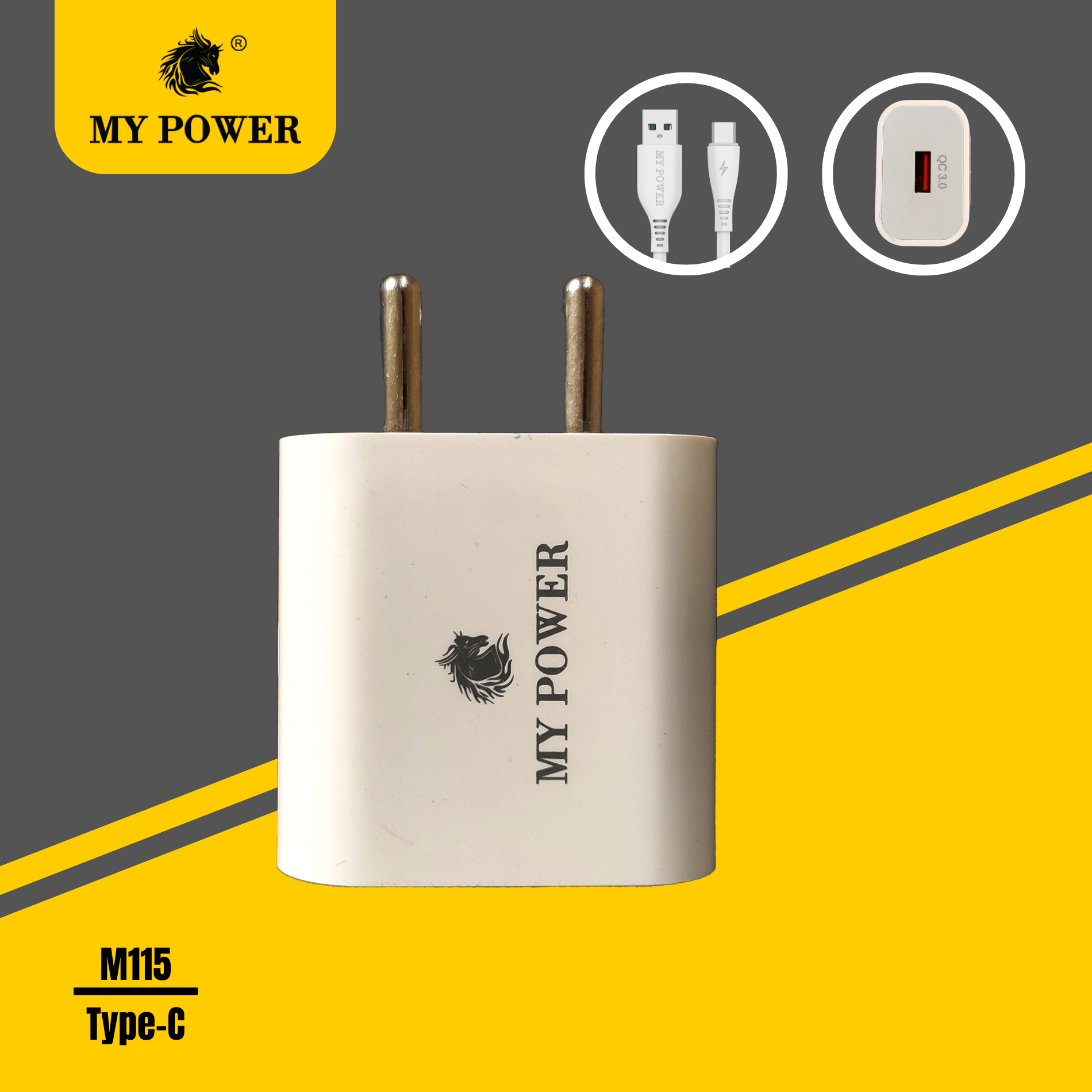 My Power 18 Watt Fast Charging Round Pin with Type-C data cable, Indian ...