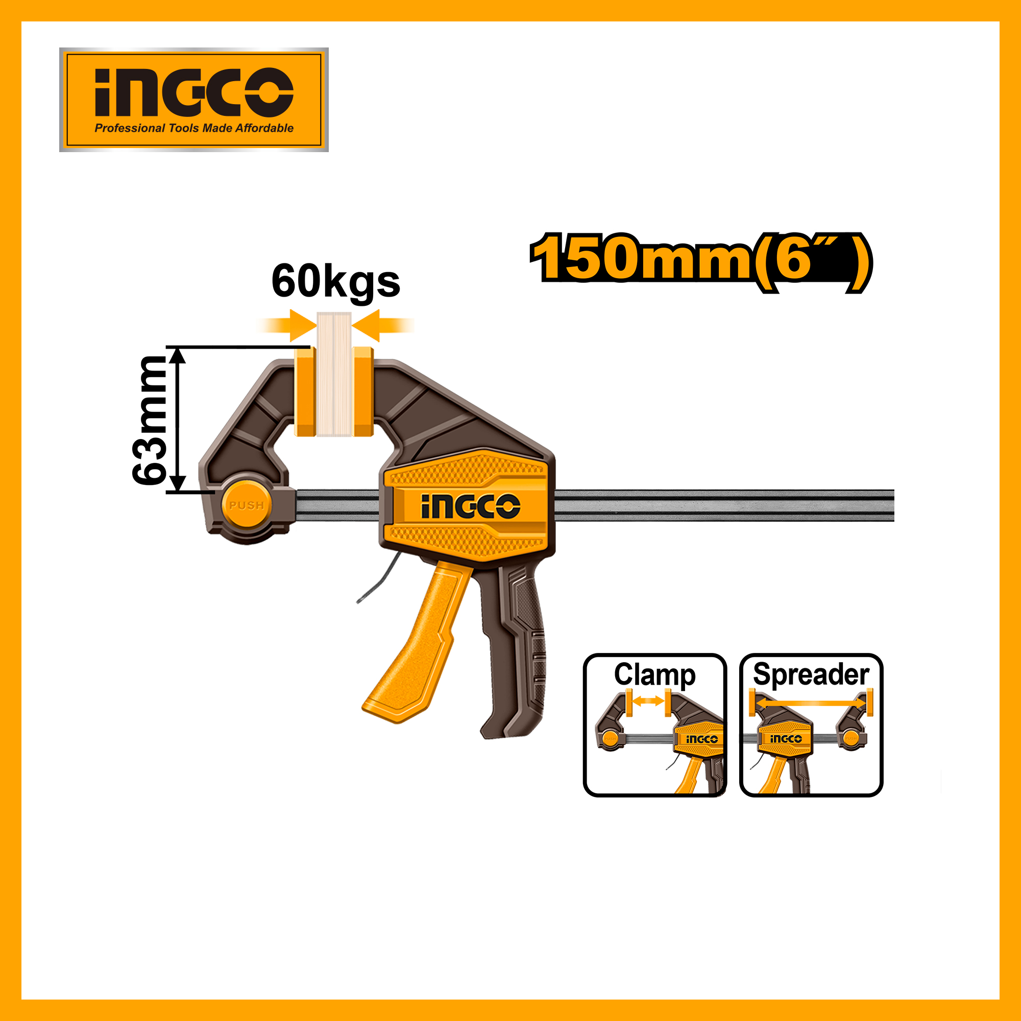 INGCO 63x150mm Quick Bar Clamp HQBC01601 | Daraz.com.np