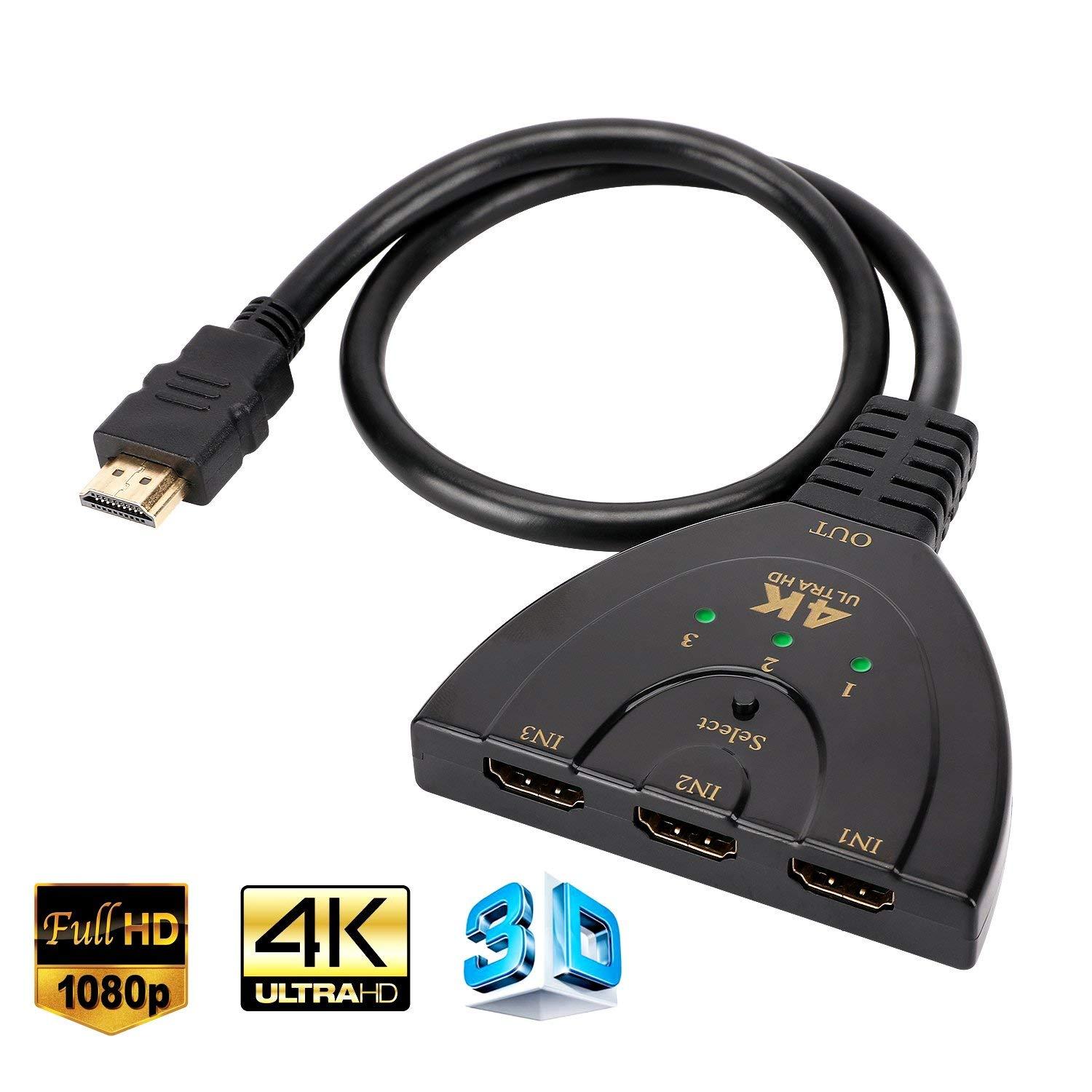 3 Port 4K Hdmi Switch 3 In 1 Out With High Speed Switch Splitter ...