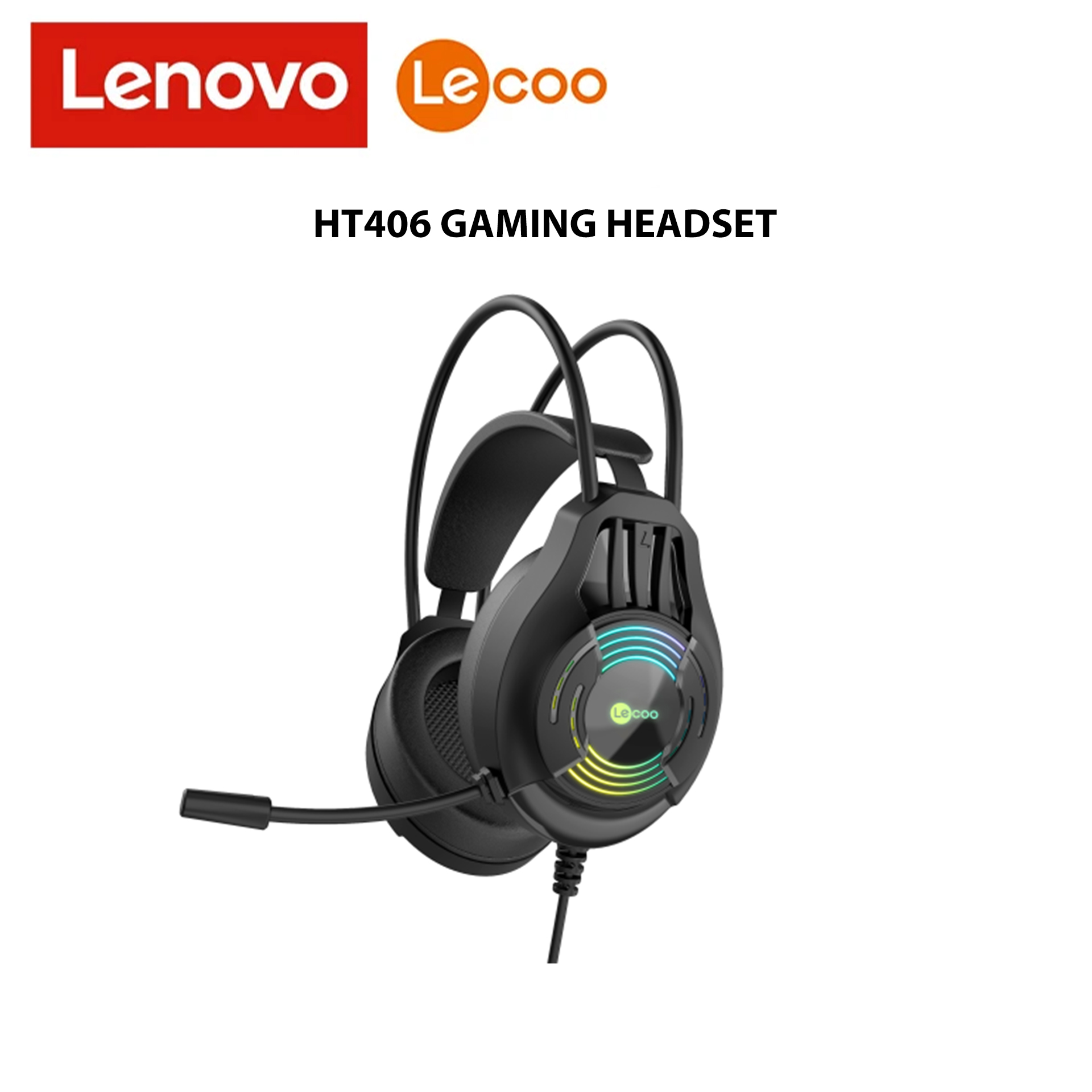 Lecoo HT406 3.5mm Jack+ USB On-Ear RGB LED Illuminated Wired Gaming Headset Black | Daraz.com.np