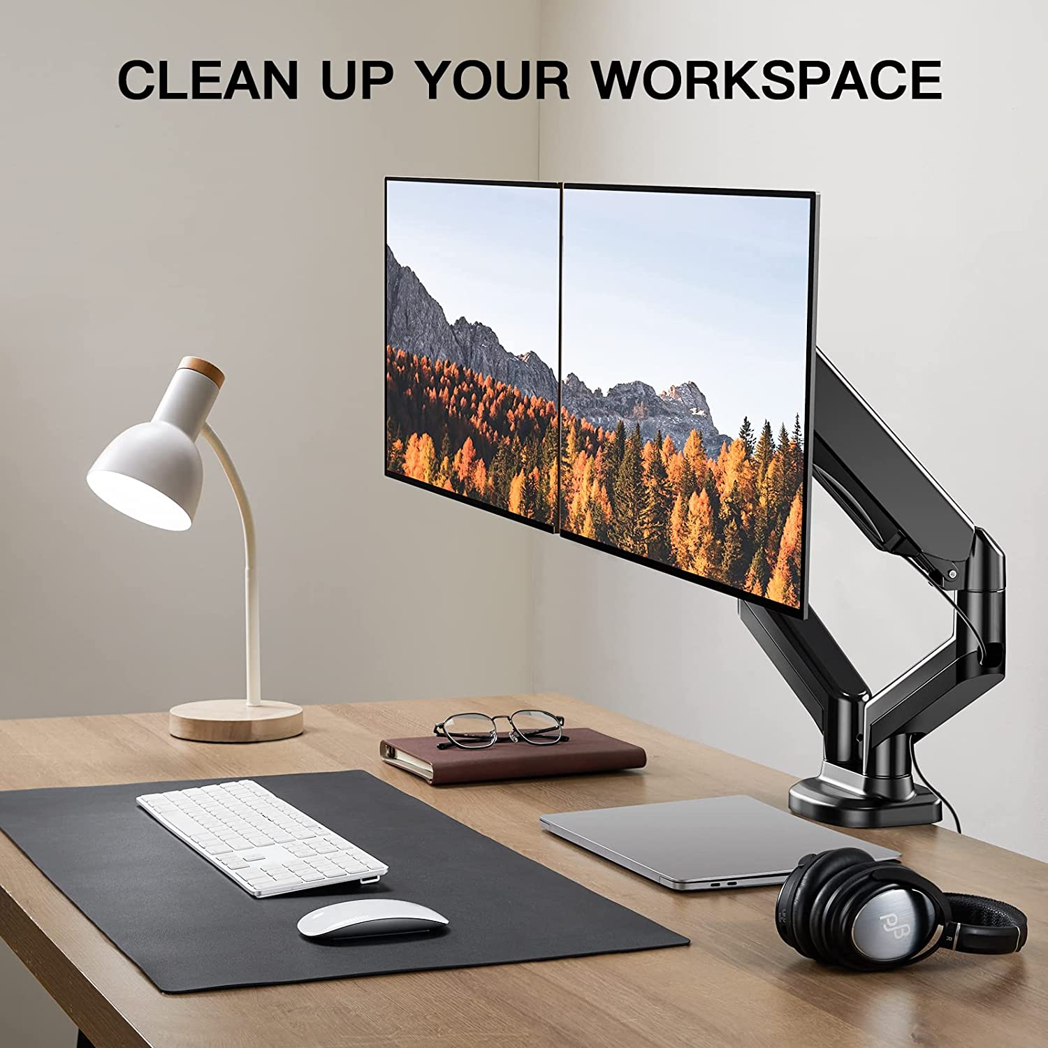 Kunyo Monitor Adjustable 360 Degree Rotatable Double Arm Mount Stand ...